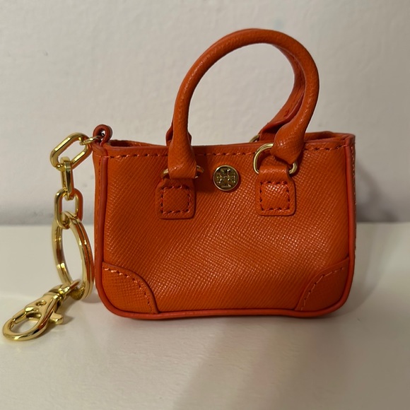Bags | Tory Burch Leather Orange Mini Tote Key Chain | Poshmark